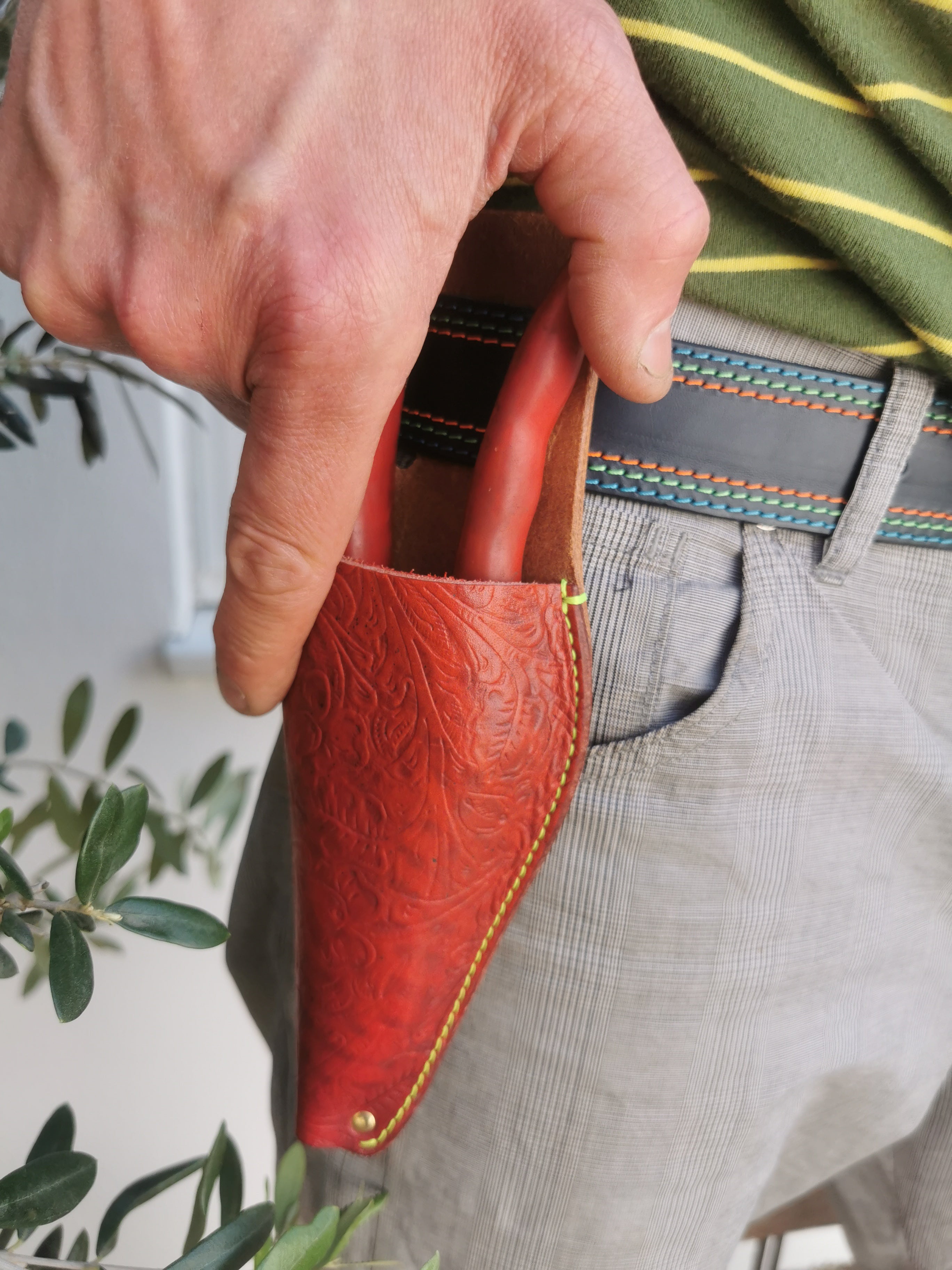 Leather Secateurs Holders Red Pattern – Resident Artisan